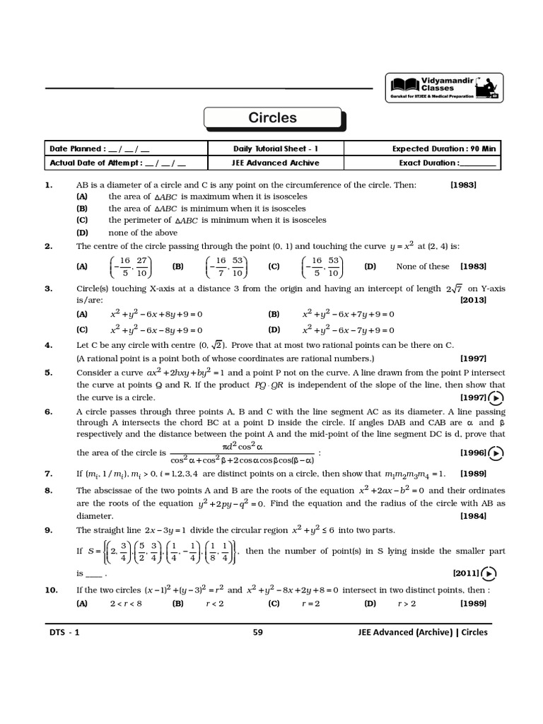 JEE Advanced Circle Problems Archive | PDF | Circle | Elementary Geometry