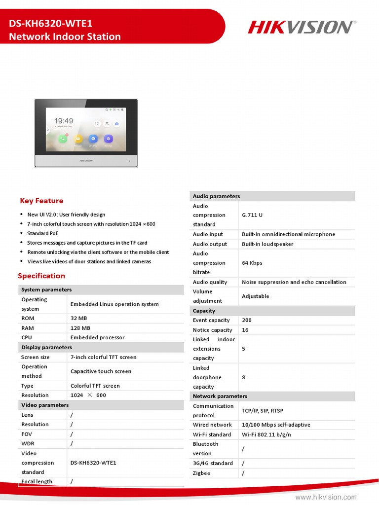 DS KH6320 WTE1 Network Indoor Station - Datasheet - 20221107 | PDF ...