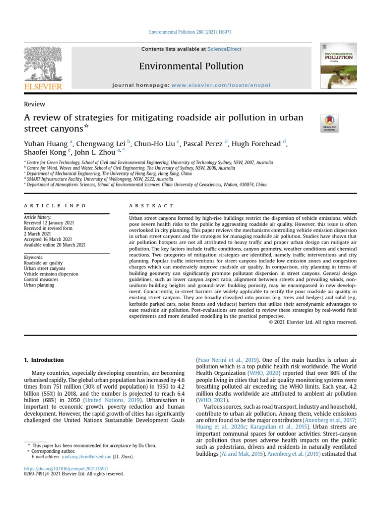 A Review of Strategies For Mitigating Roadside Air Pollution | PDF ...