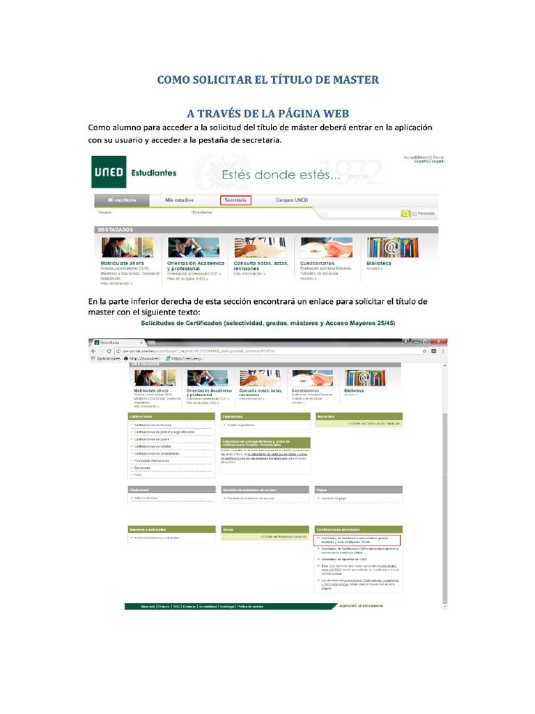 Solicitar Título de Master en La UNED | PDF