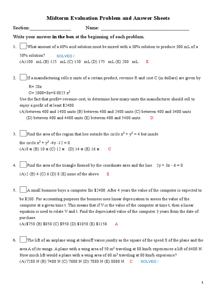 Midterm Evaluation Problem and Answer Sheet Analysis | PDF | Function ...