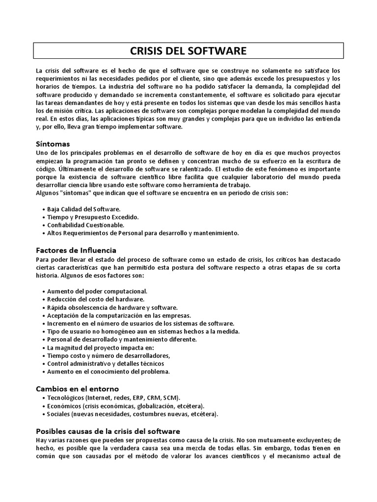 Crisis Del Software | PDF | Software | Ingeniería de software