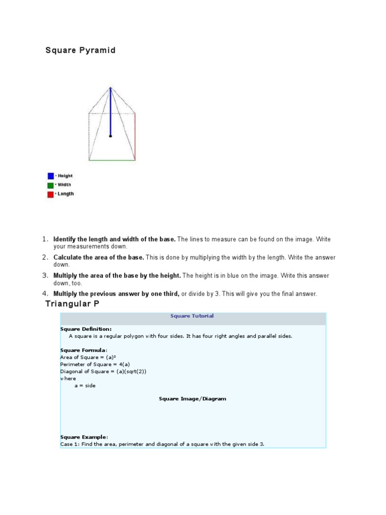 Square Pyramid: Your Measurements Down. Down. Down, Too | PDF | Area ...