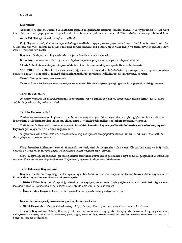 9.sınıf Tarih 1. Ünite | PDF