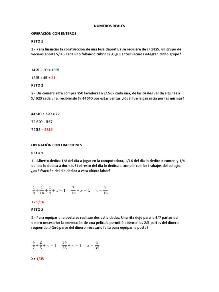 NUMEROS REALES - Ejercicios | PDF