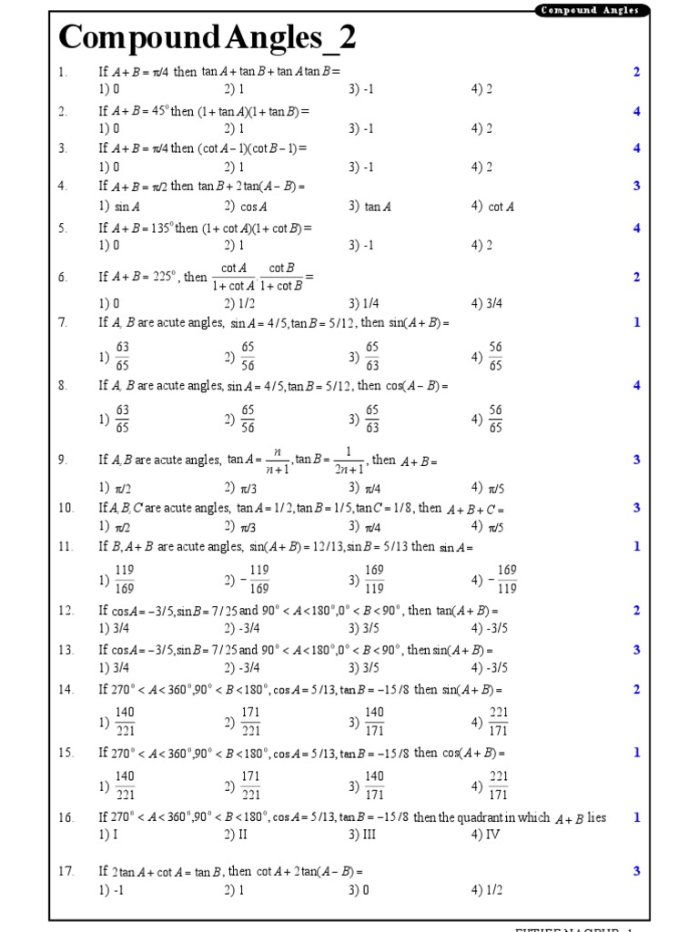 Compound Angles 2 | PDF | Triangle | Geometric Measurement
