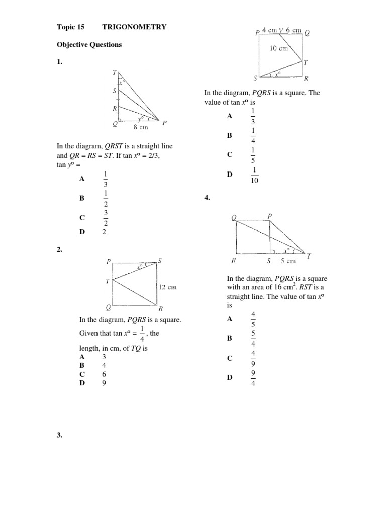 Topic 15 Trigonometry Objective Questions 1 | PDF