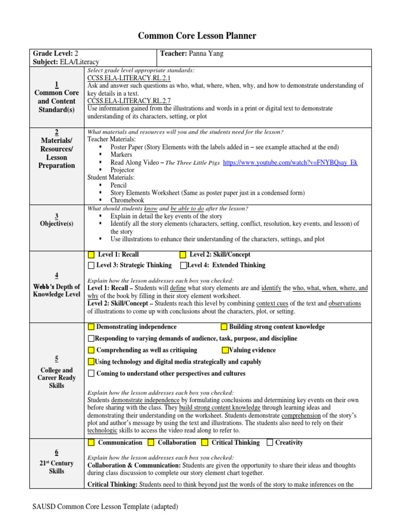The Three Little Pigs - Ela-Literacy Lesson Plan | PDF | Human ...