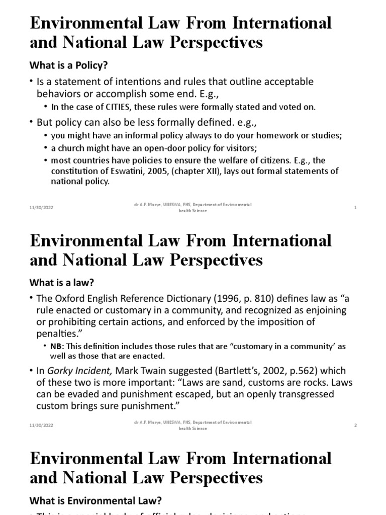 Lecture 2 Environmental Law From International and National Law ...