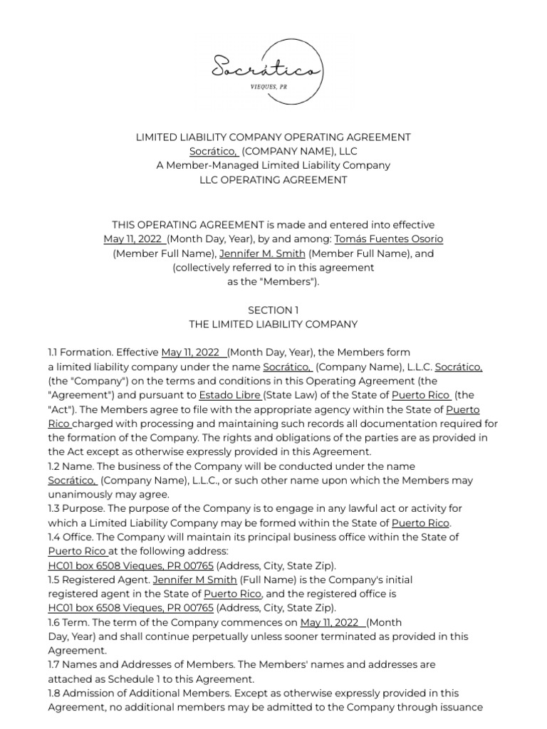 Socrático, LLC Operating Agreement | PDF | Real Estate Appraisal ...