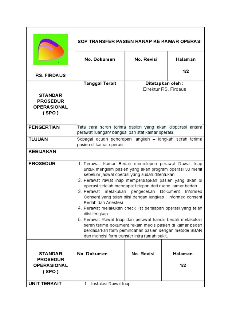 Sop Transfer Ranap Ke Ok | PDF