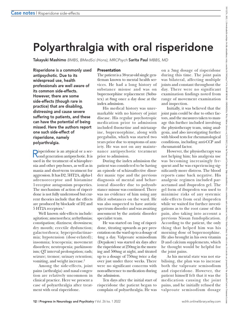 Prog Neurol Psychiatry - 2022 - Mashimo - Polyarthralgia With Oral ...