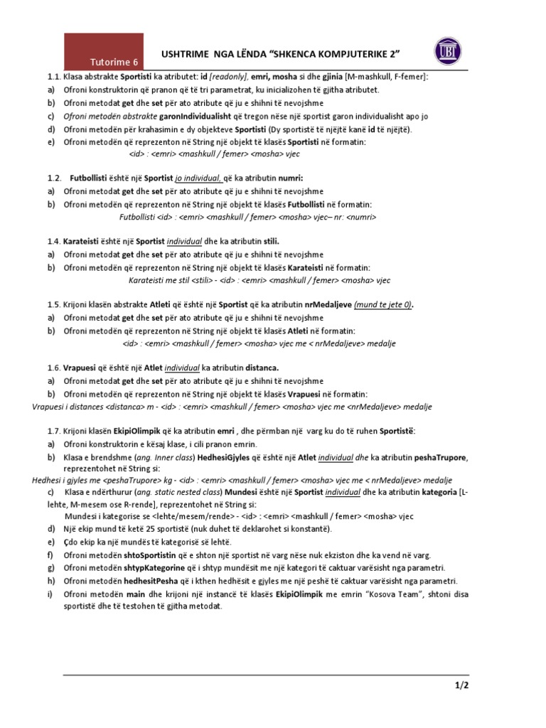 Shkenca Kompjuterike 2 - (Klasat e Brendshme) | PDF