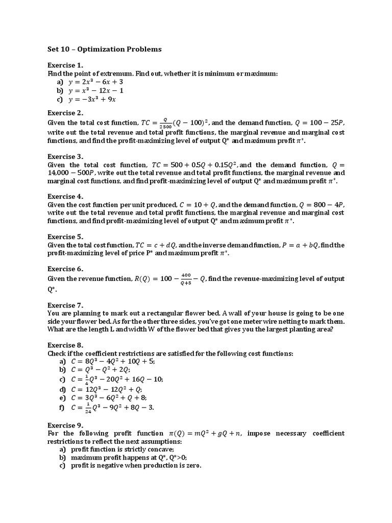 Set 10-3 | PDF | Maxima And Minima | Production And Manufacturing