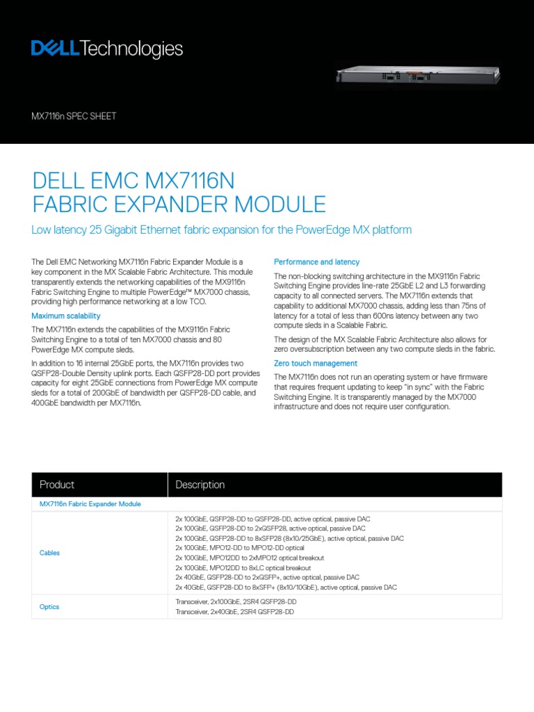 Dell EMCNetworking MX7116 N Spec Sheet | PDF | Computer Network ...