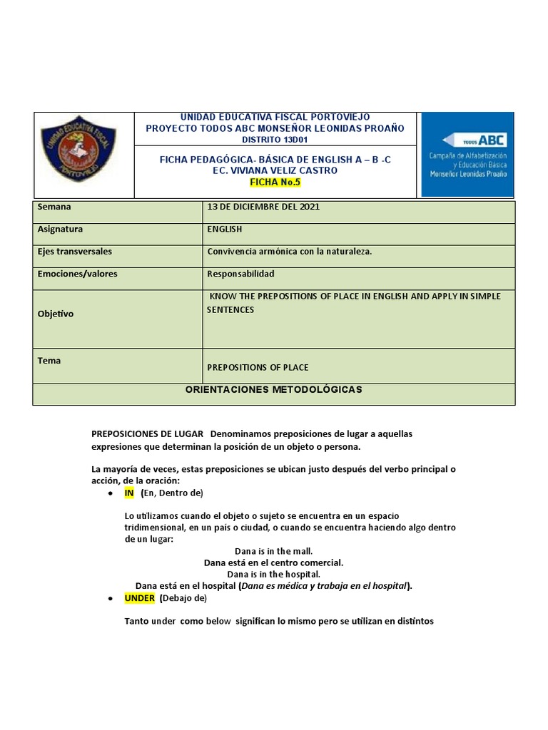 English Ficha 5 Basica | PDF