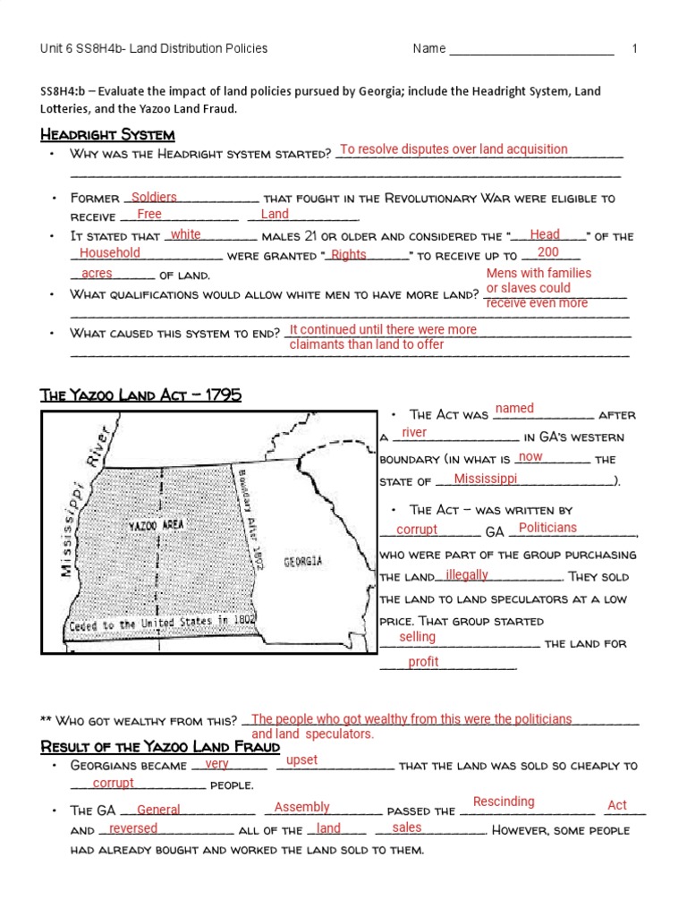 Unit 6 SS8H4b - Land Distribution Policies Slotted Notes | PDF ...