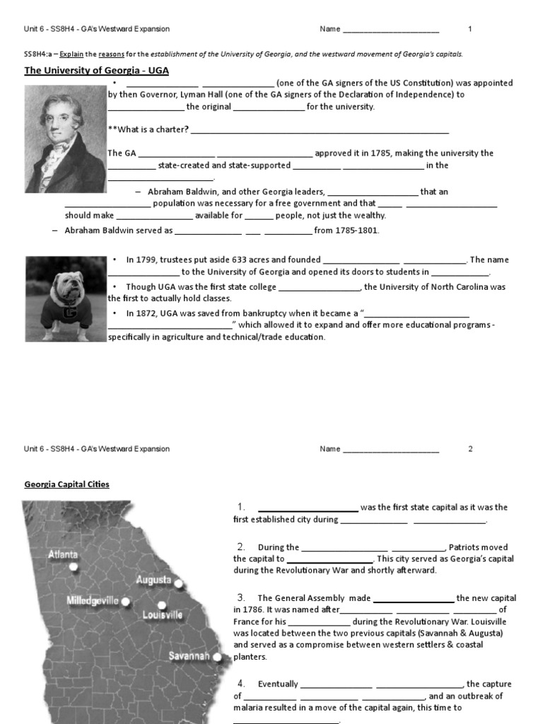 Unit 6 - SS8H4a - UGA and State Capitals Slotted Notes | PDF | The ...