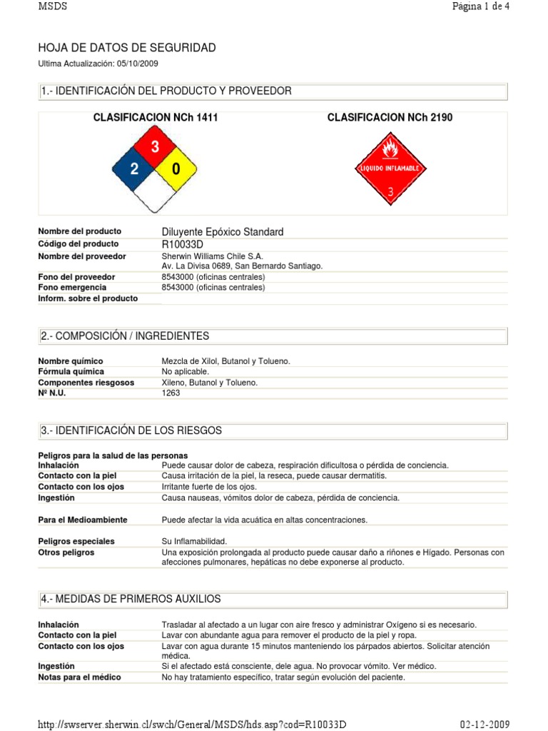 Diluyente Epoxico Msds | PDF | Química | Sustancias químicas