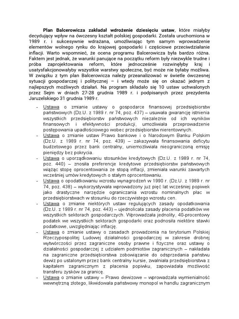 Plan Balcerowicza | PDF