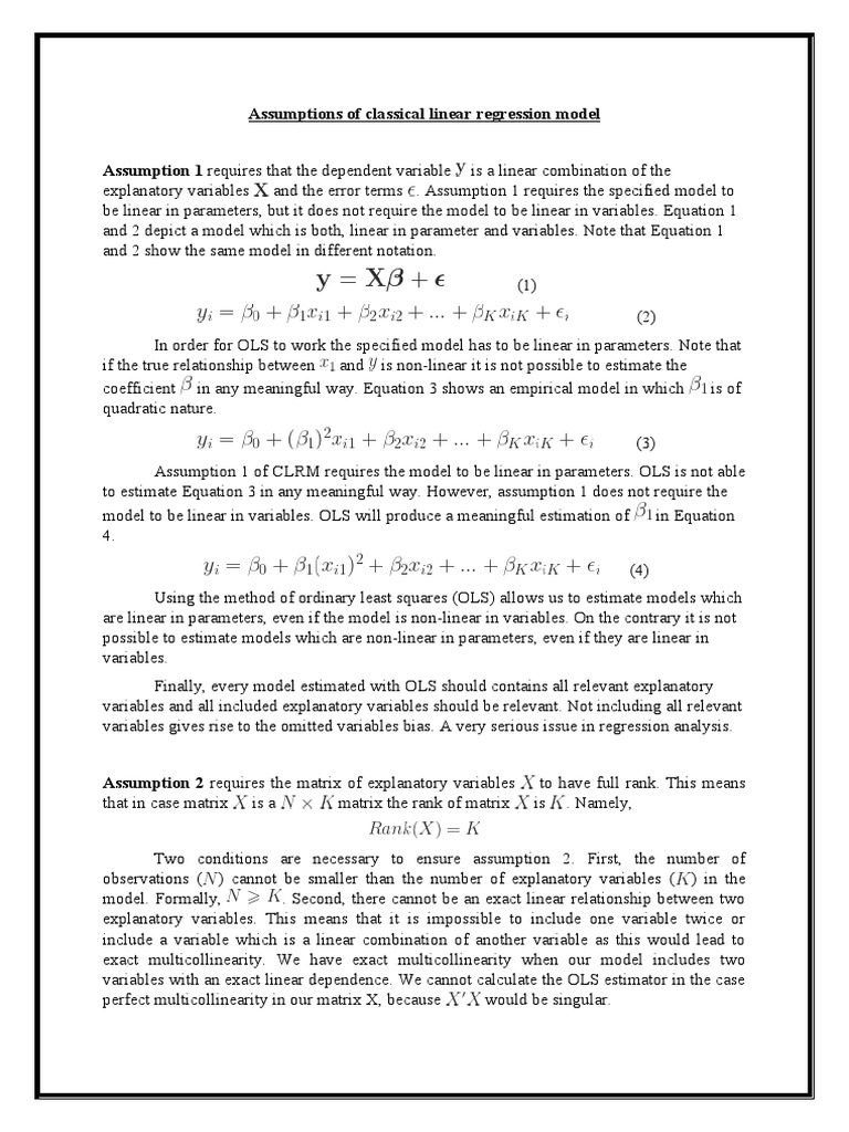 Assumption OF CLASSICAL LINEAR REGRESSION MODEL | PDF | Ordinary Least ... Assumption OF CLASSICAL LINEAR REGRESSION MODEL | PDF | Ordinary Least ...