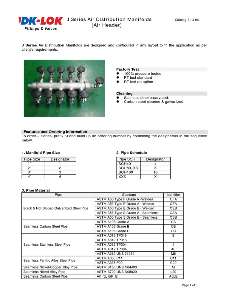 DK Lok J Series Air Distribution Manifolds Updated | PDF | Pipe (Fluid ...