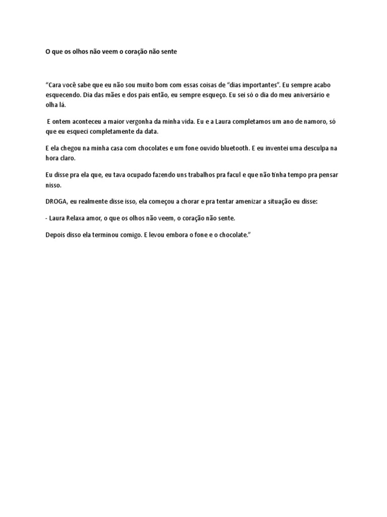 O Que Os Olhos Não Veem o Coração Não Sente | PDF | Autoajuda | Estilo ...