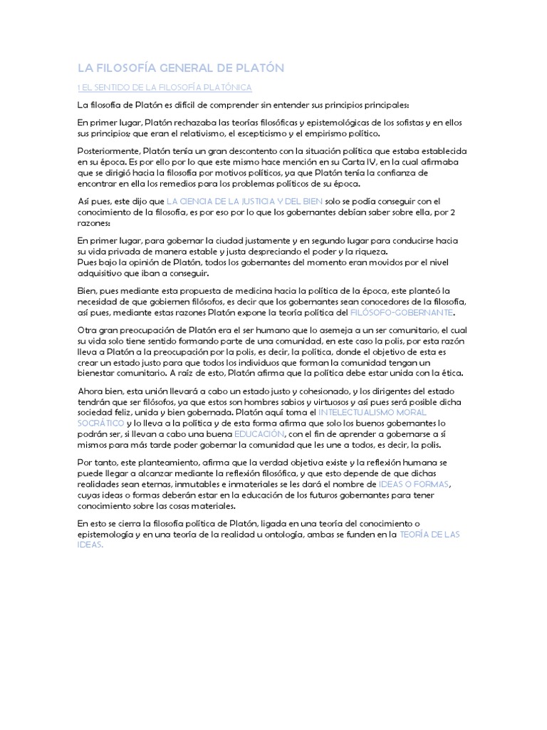 La Filosofía General de Platón | PDF | Platón | Conocimiento