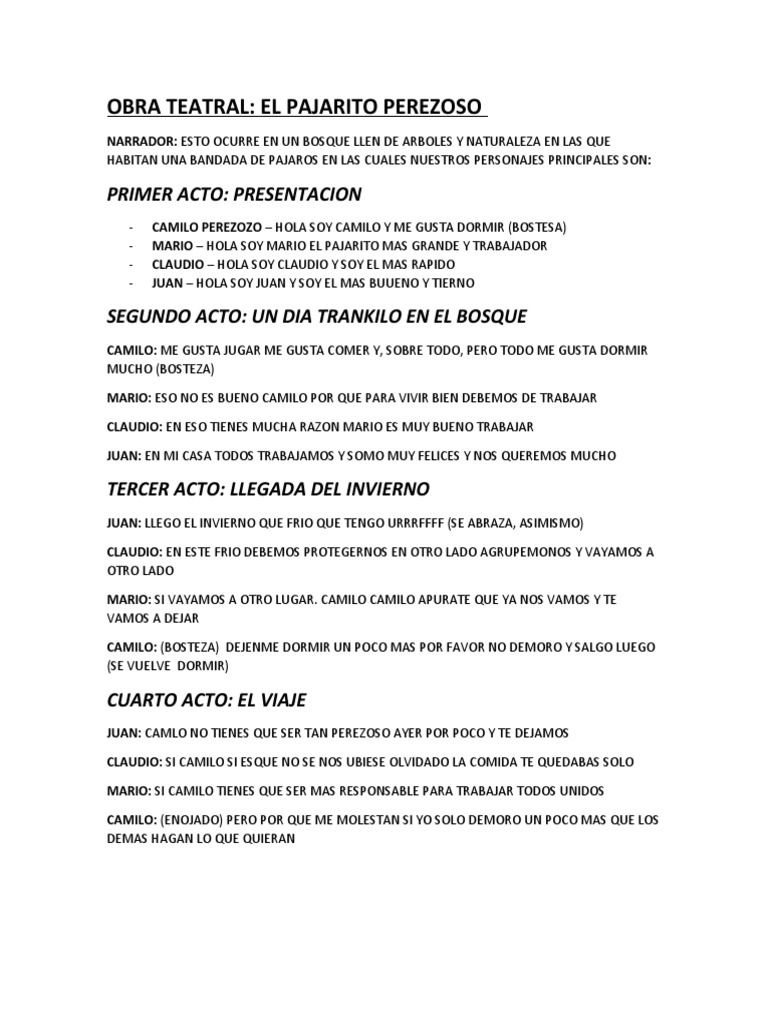 Pajarito Perezoso Guion | PDF