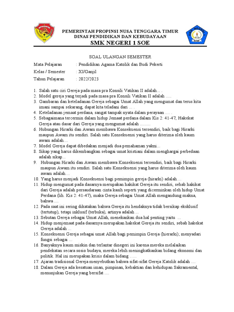 PAK XI - Kisi-Kisi | PDF | Agama & Spiritualitas