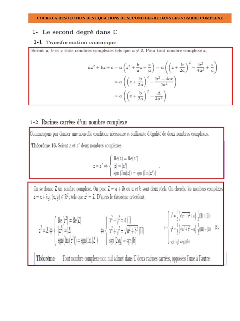Équations du second degré complexes | PDF | Équations | Arithmétique