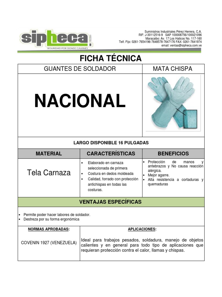 Ficha Tecnica Guante Soldador | PDF Ficha Tecnica Guante Soldador | PDF