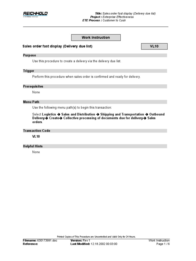 Sales Order Delivery Due List Guide | PDF | Warehouse | Sales