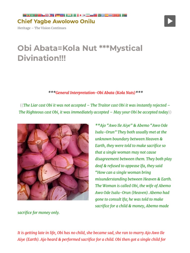 Obi Abata Kola Nut - Mystical Divination!!! - Chief Yagbe Awolowo Onilu ...