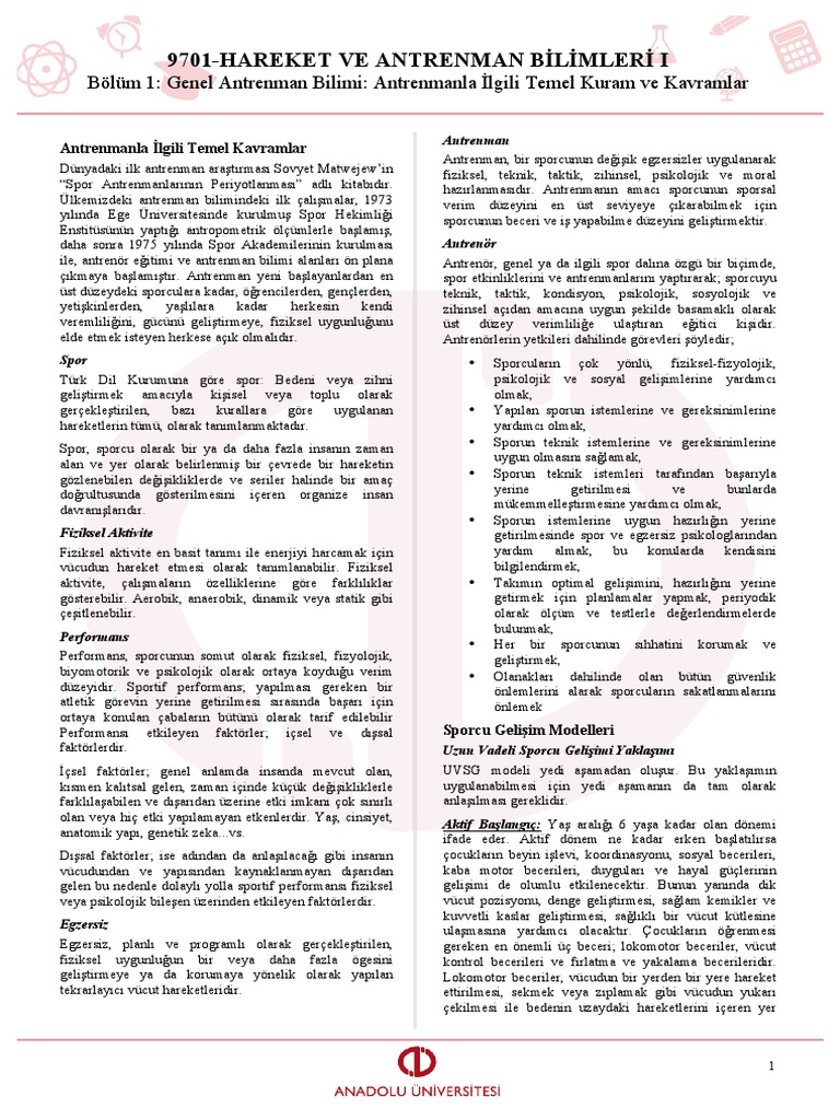 Hareket Ve Antrenman Bi̇li̇mleri̇ 1 | PDF
