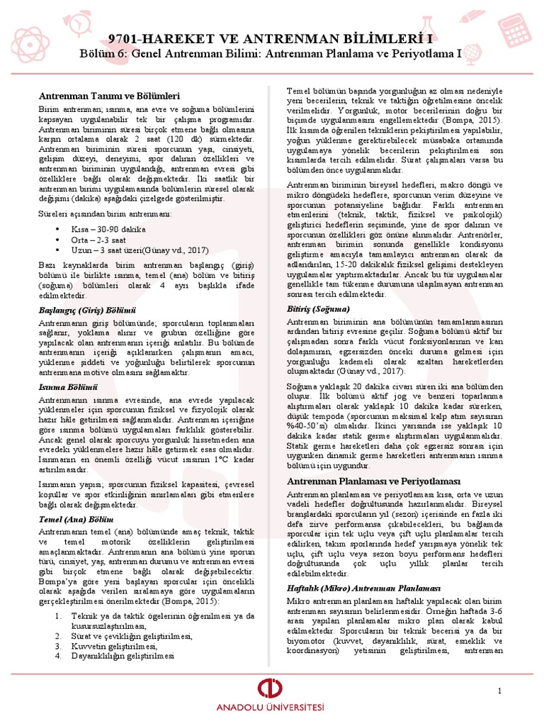 Hareket Ve Antrenman Bi̇li̇mleri̇ 6 | PDF