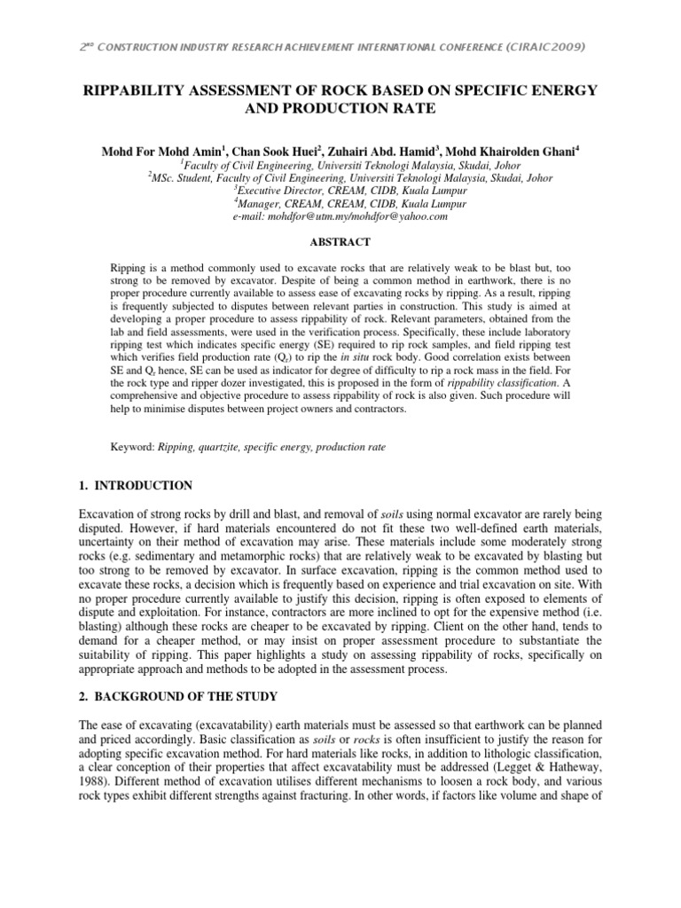 Rippability Assessment of Rock Types | PDF | Rock (Geology ...