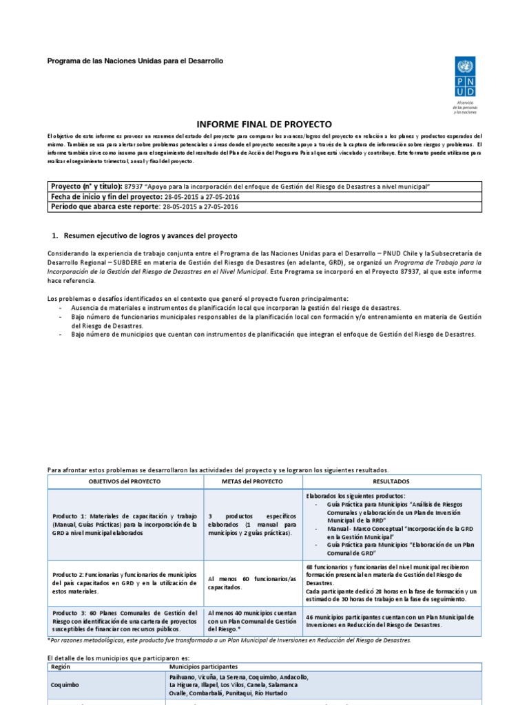 Informe Final Proyecto 3 | PDF | Planificación | Programa de las ...