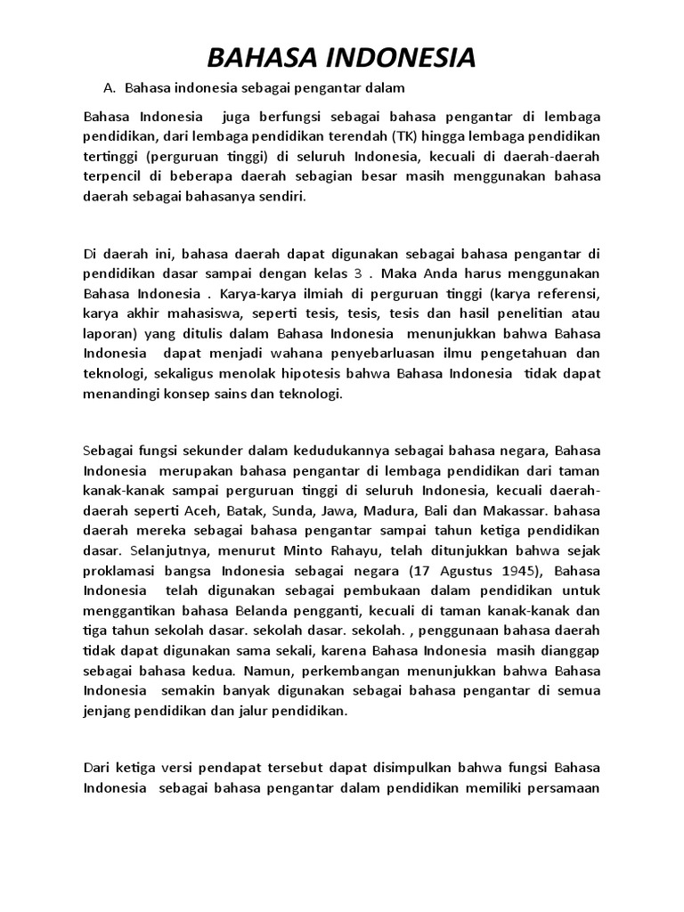 Bahasa Indonesia Sebagai Pengantar Dalam | PDF | Seni & Disiplin Bahasa