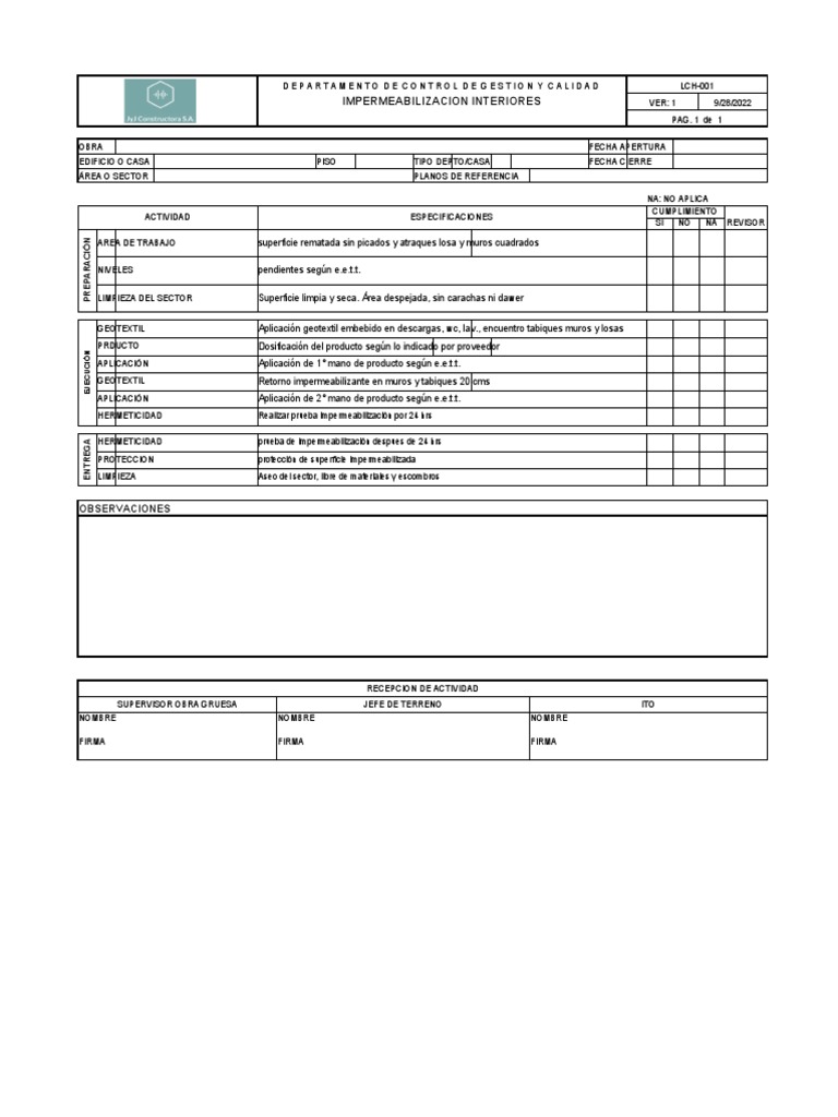 Check List Terminaciones | PDF | Materiales | Materiales de construcción