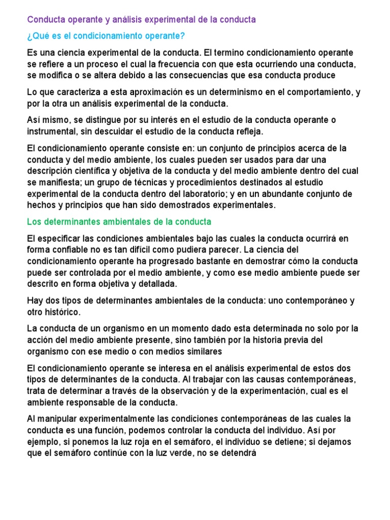 Conducta Operante y Análisis Experimental de La Conducta | PDF ...