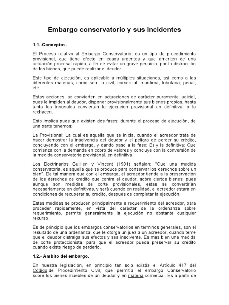 Embargo Conservatorio y Sus Incidentes | PDF | Sentencia (ley) | Apelación