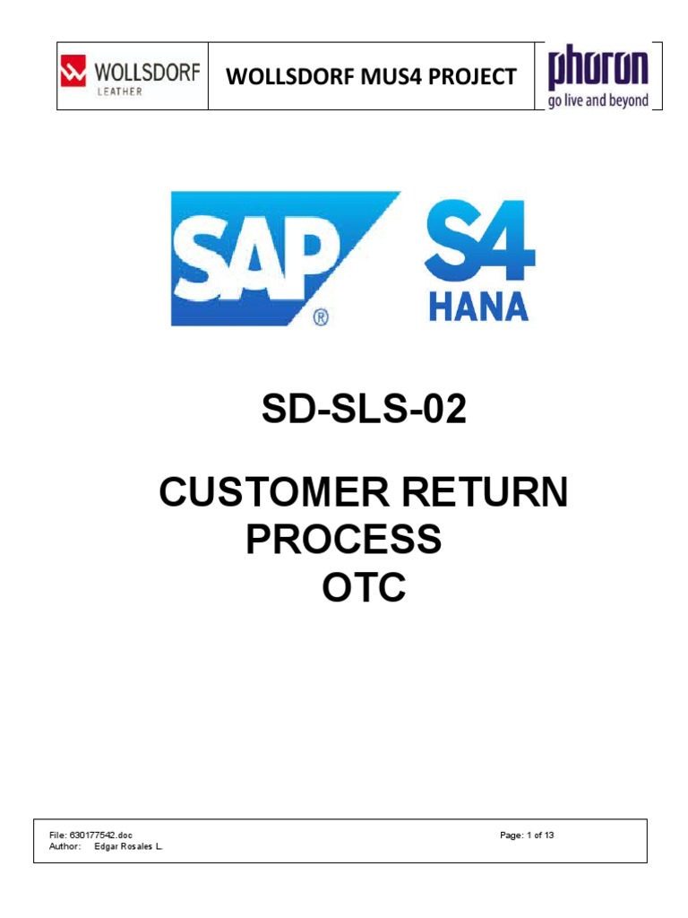 SD-SLS-02 - Customer Return Process - OTC | PDF | Invoice | Receipt