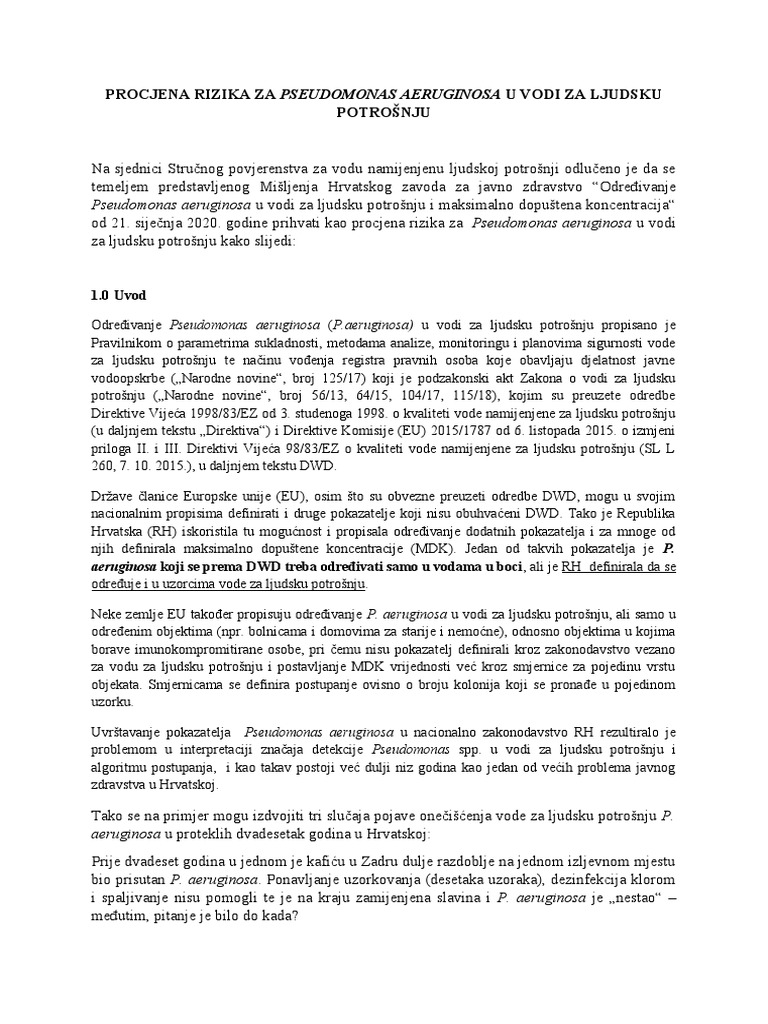 Procjena Rizika Za Pseudomonas Aeruginosa - 11-5-2020 | PDF