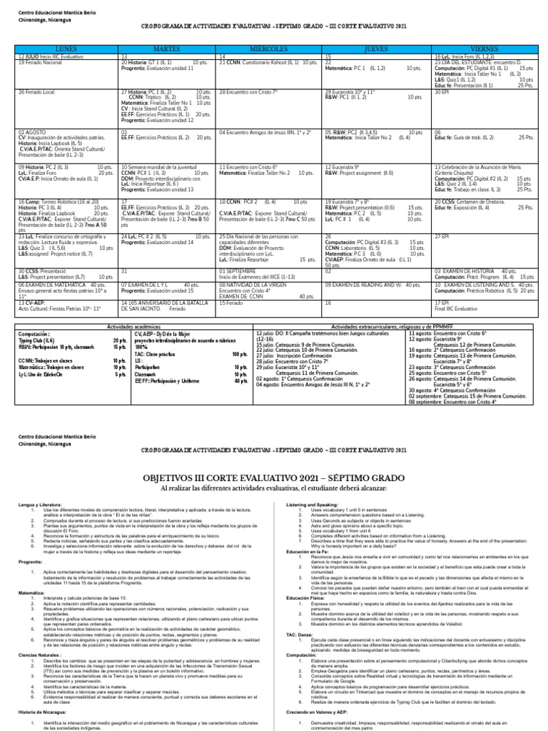 Act. Eval. 7mo Grado III Corte Evaluativo 2021 | PDF | Geometría | Nicaragua