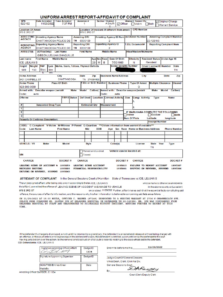 Uniform Arrest Report and Affidavit Complaint | PDF