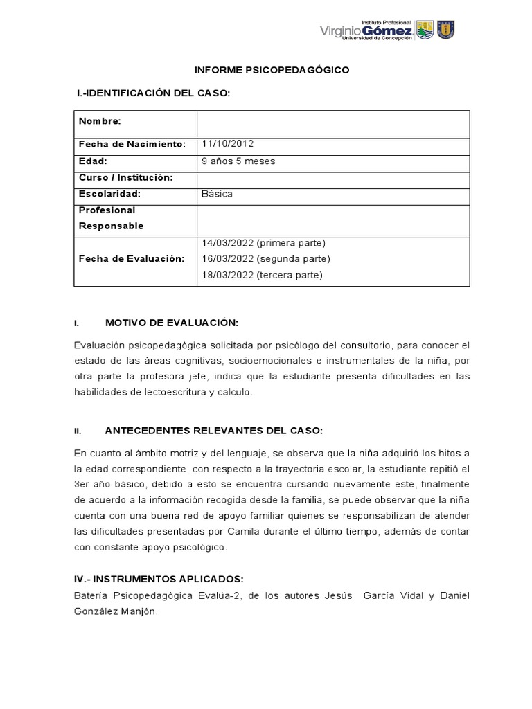 Ejemplo INFORME PSICOPEDAGÓGICO.4 | PDF | Aprendizaje | Analogía