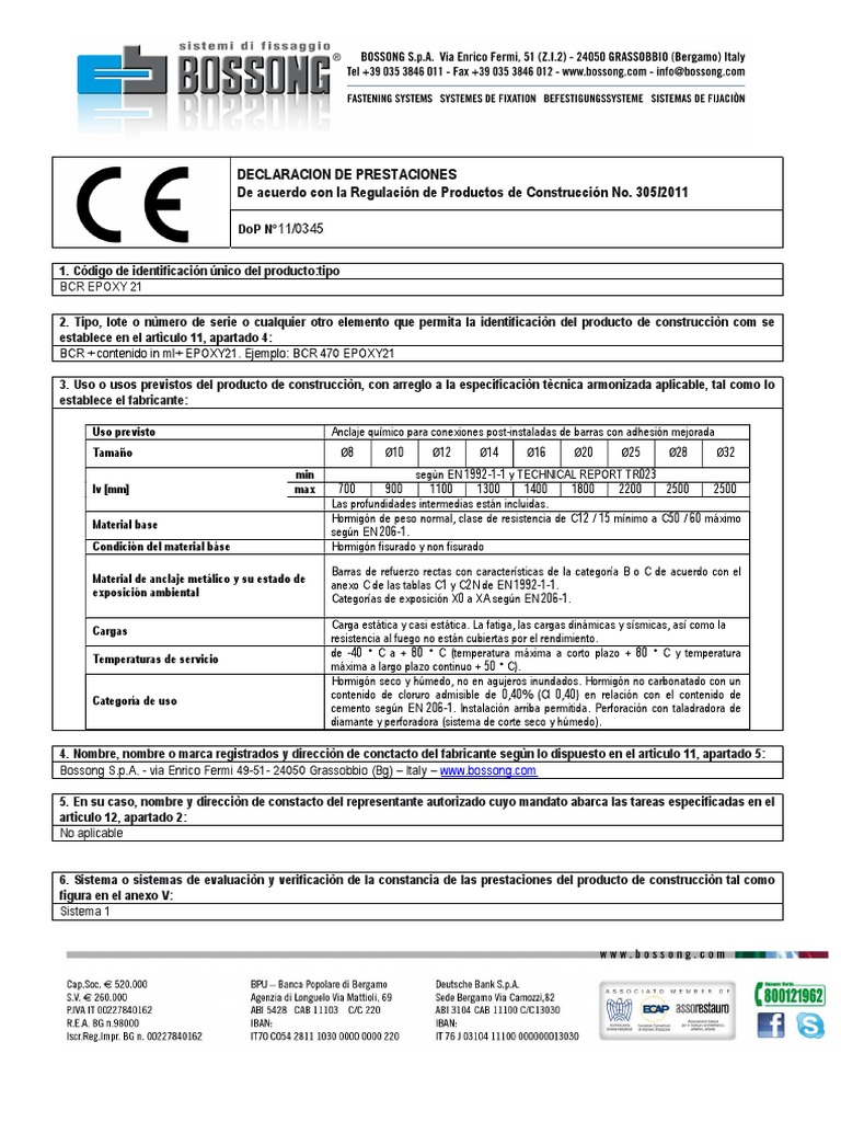 Ficha Tecnica BCR 470 Epoxy21 | PDF | Hormigón | Materiales