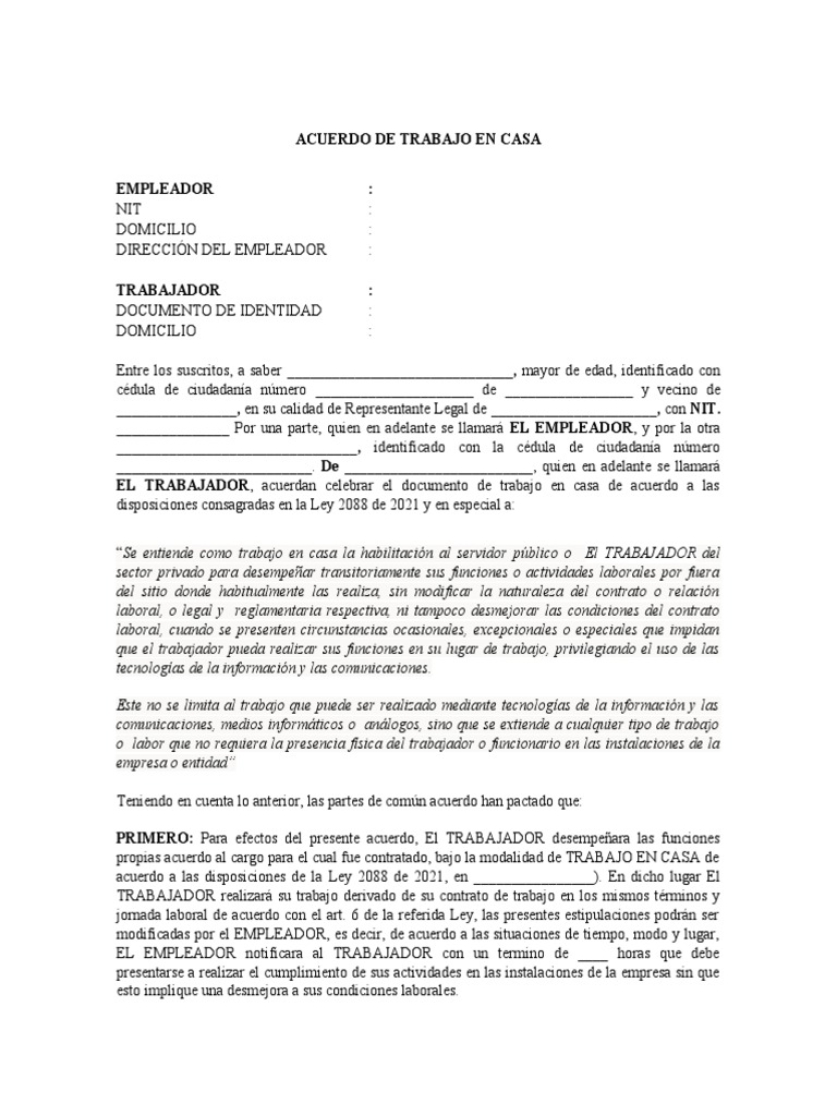 Acuerdo de Trabajo en Casa Final | PDF | Privacidad de la información ... Acuerdo de Trabajo en Casa Final | PDF | Privacidad de la información ...