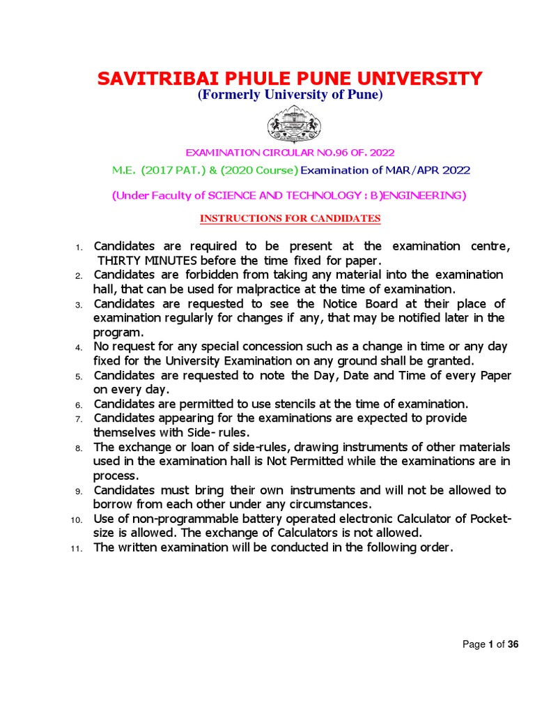 M.E. Exam Schedule (2017 - and - 2020 - Pattern) | PDF